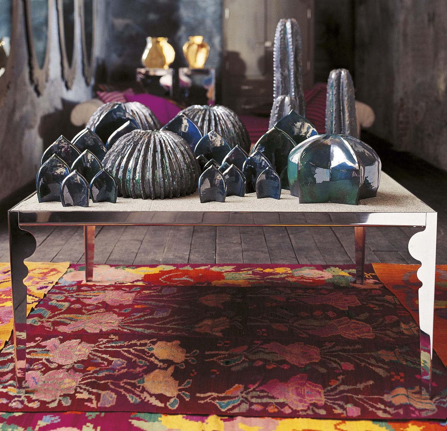 Contemporary table - LAGUNA - LANDO - oak / stainless steel base ...