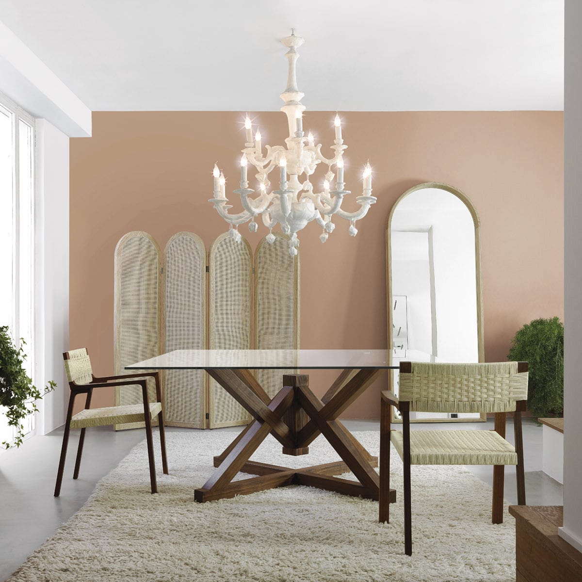 Contemporary table - MONACO - LANDO - tempered glass / solid wood base ...