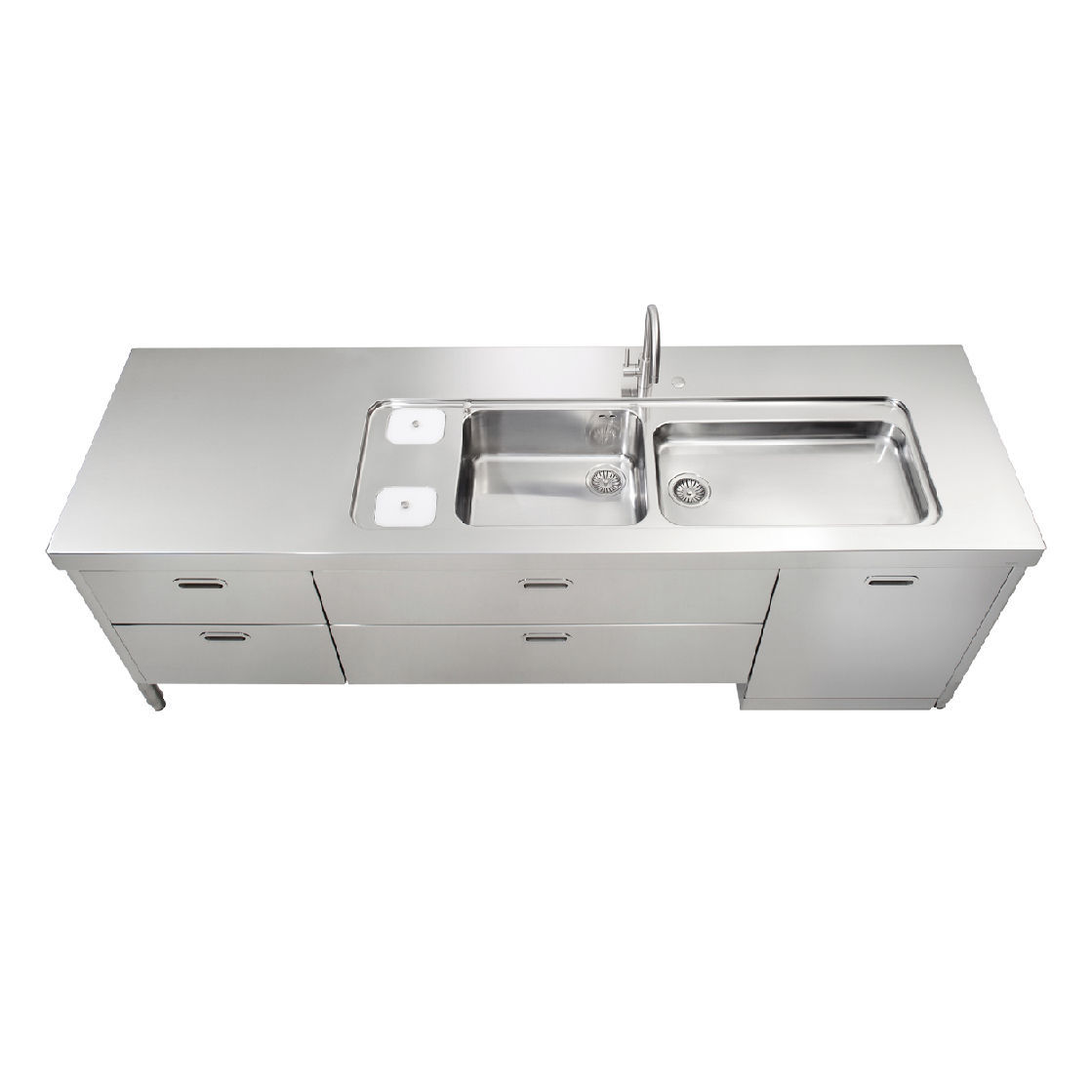 Stainless steel kitchen sink cabinet - L250-C60+C120+L60/1 - ALPES-INOX ...