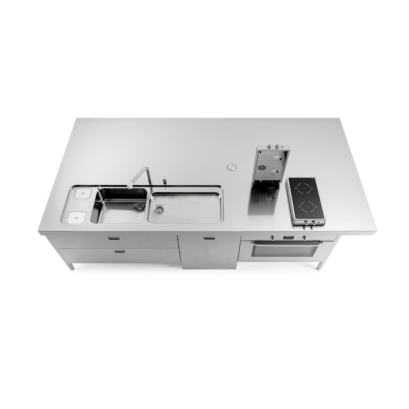 Stainless steel kitchen island - I-LC310-C120+L60+F90+snack/1 - ALPES ...