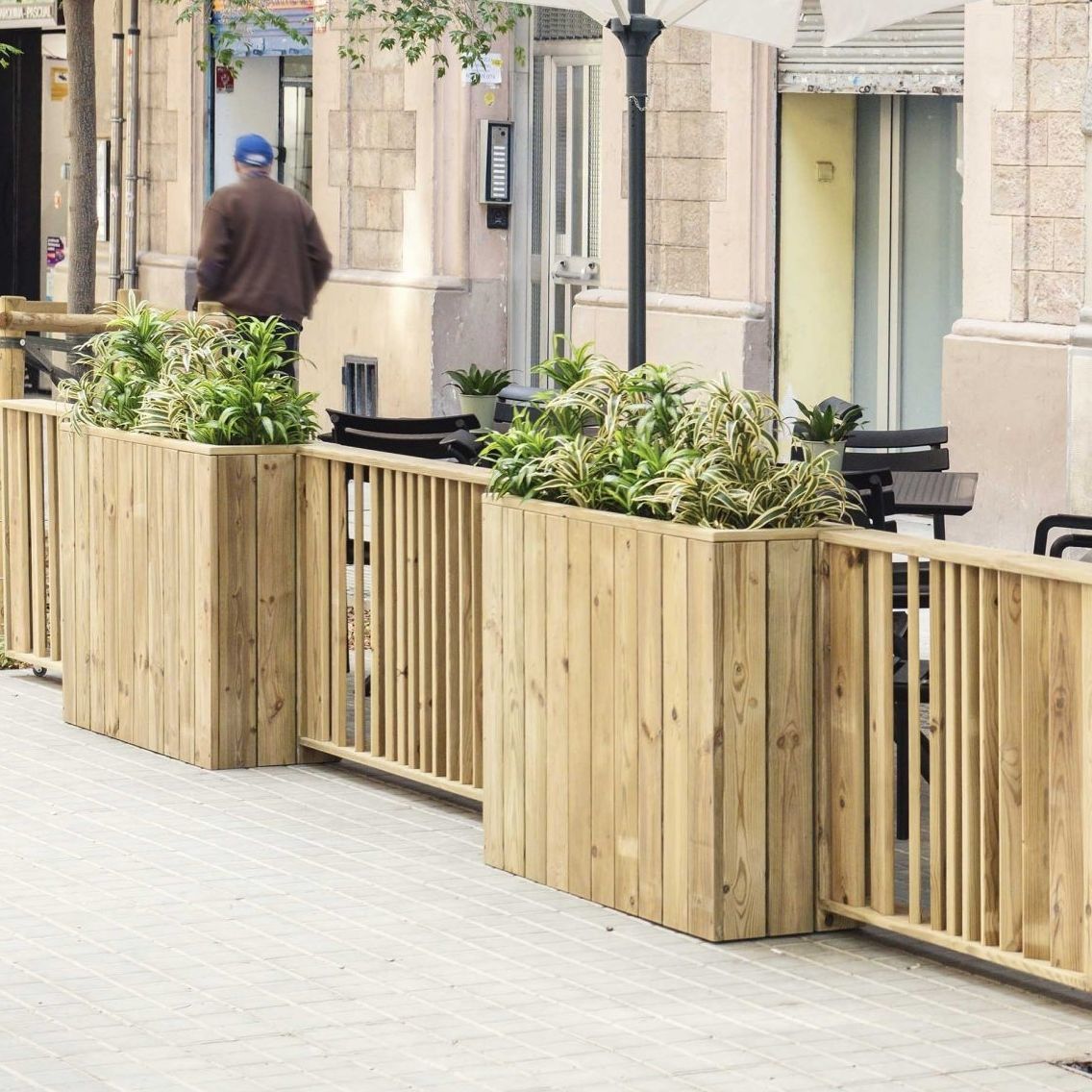 Pine planter - Claustra - Hortalia - rectangular / wheeled / with trellis