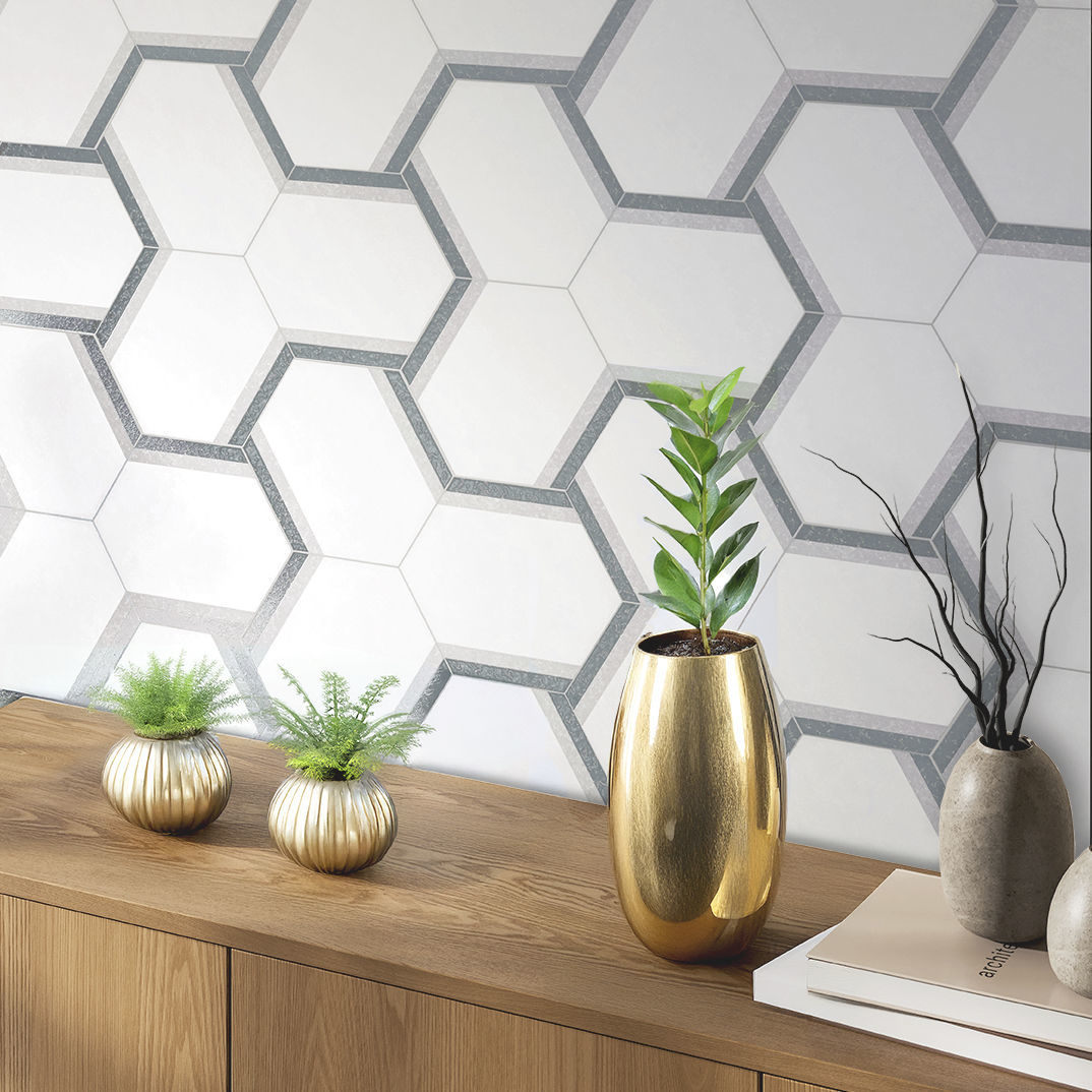 Ceramic hexagonal tile - CUARZO - Monopole - high-gloss / indoor / kitchen