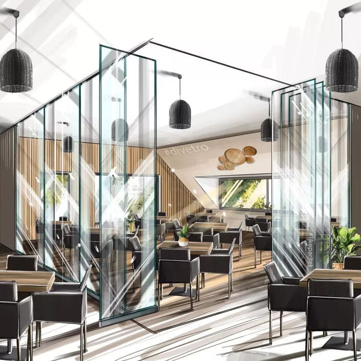 Pivoting/sliding partition - PARITET LLC - with glass panel / metal ...