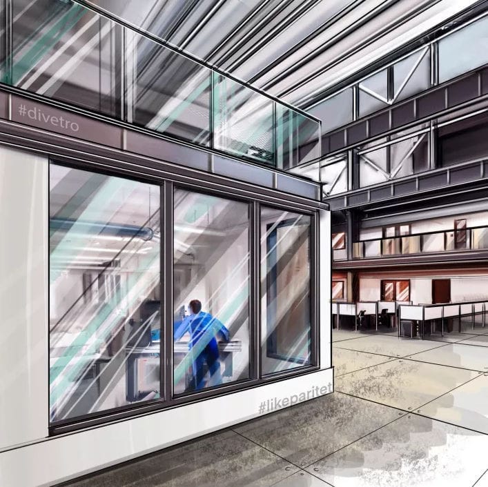 Removable partition - PARITET LLC - fixed / with glass panel / plastic