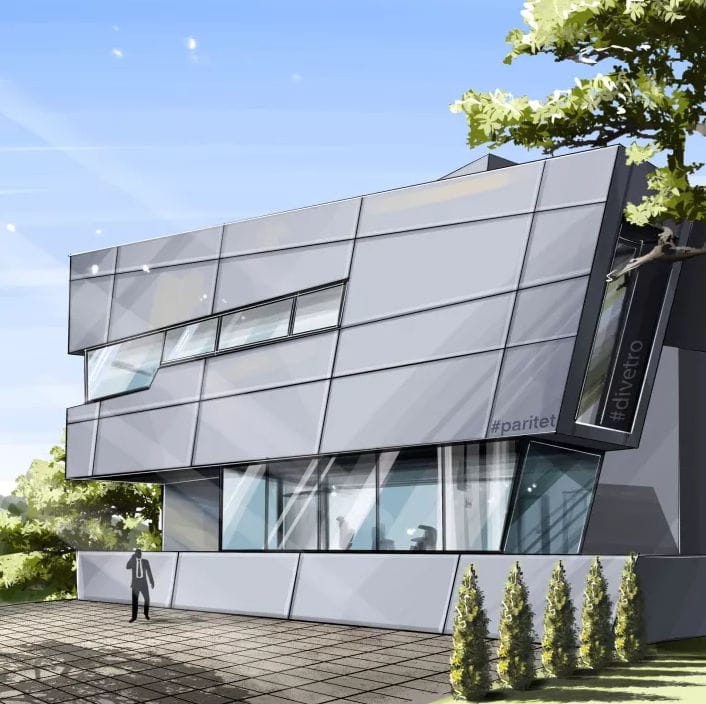 Panel curtain wall - PARITET LLC - aluminum and glass / wooden / brickwork