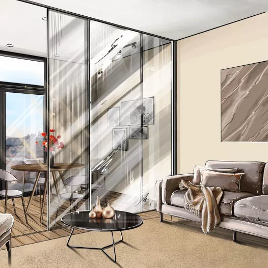 Sliding partition - PARITET LLC - glass / residential / for open space