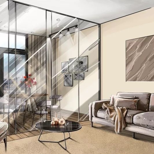 Metal room divider - PARITET LLC - glass / indoor / modular