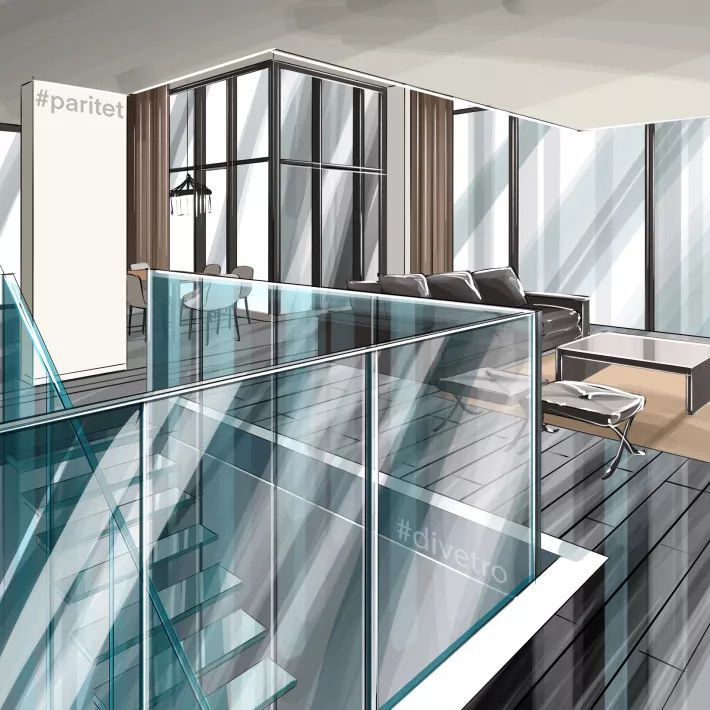 Glass balustrade - PARITET LLC - glass panel / indoor / for stair