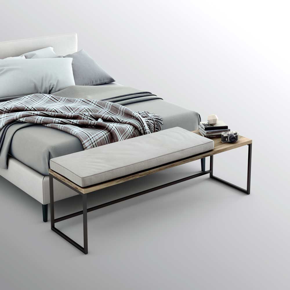 Contemporary bed bench - FIVE - OLUT - fabric / oak / metal