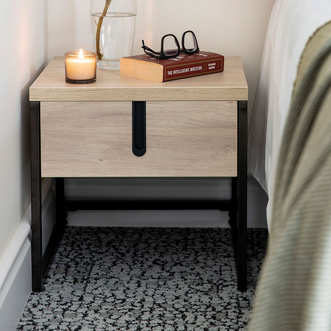 Contemporary bedside table - OLUT - wooden / metal base / rectangular