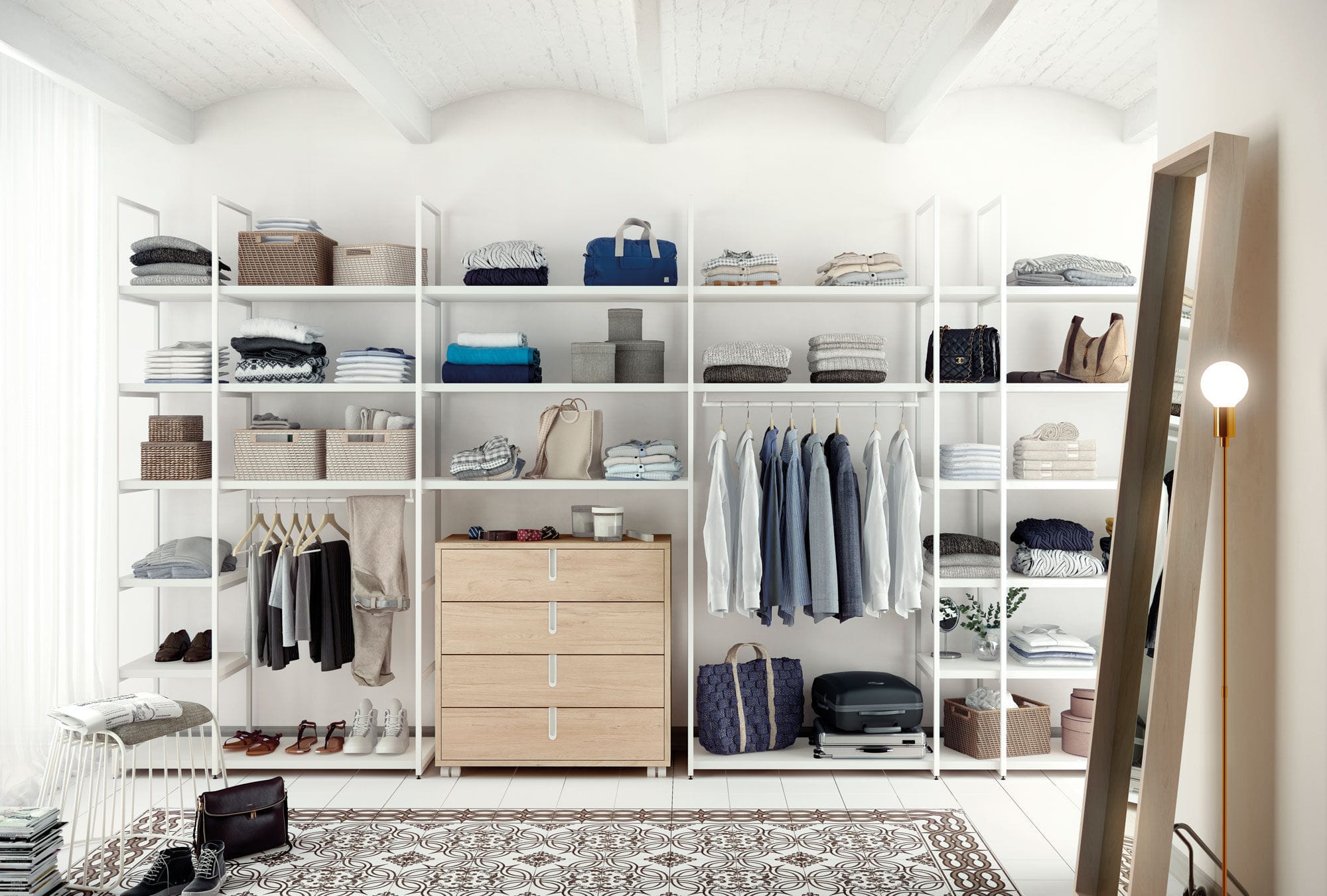 Modular walk-in wardrobe - SIX - OLUT - contemporary / oak / metal