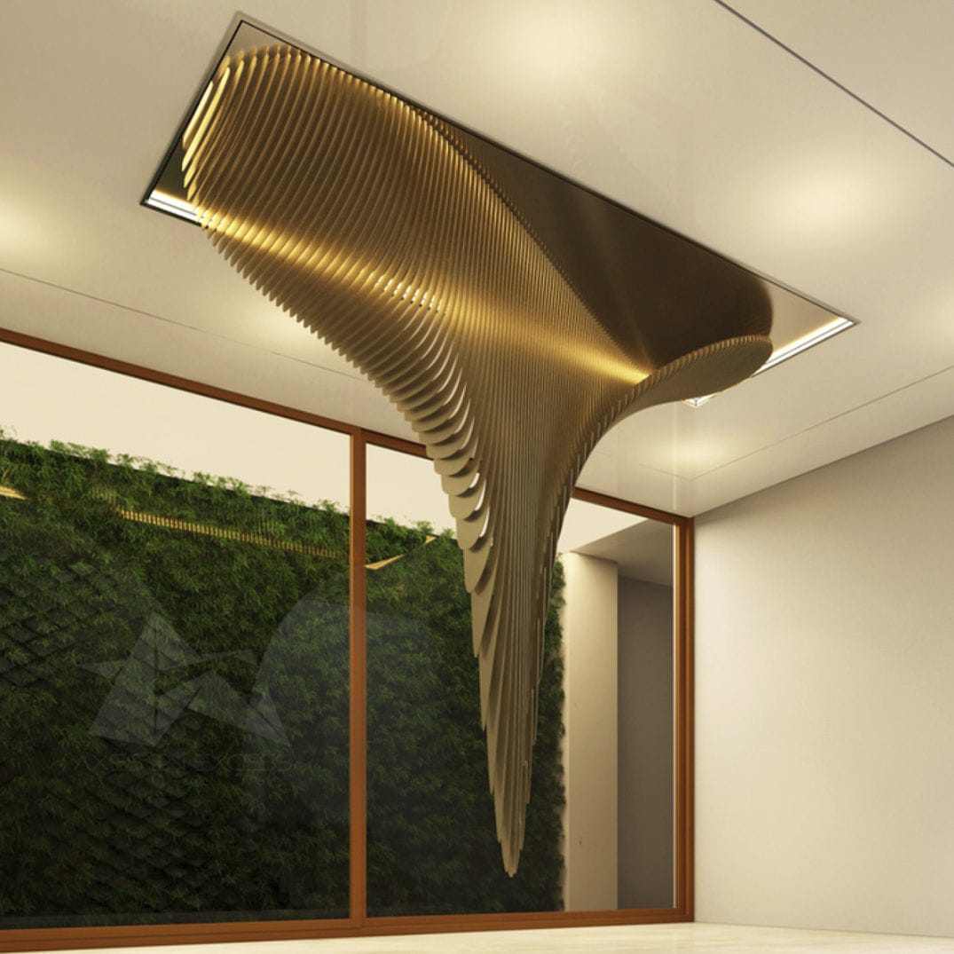 Steel sculpture - SKY DROP (sculpture) - Axes in Excess - ceiling ...