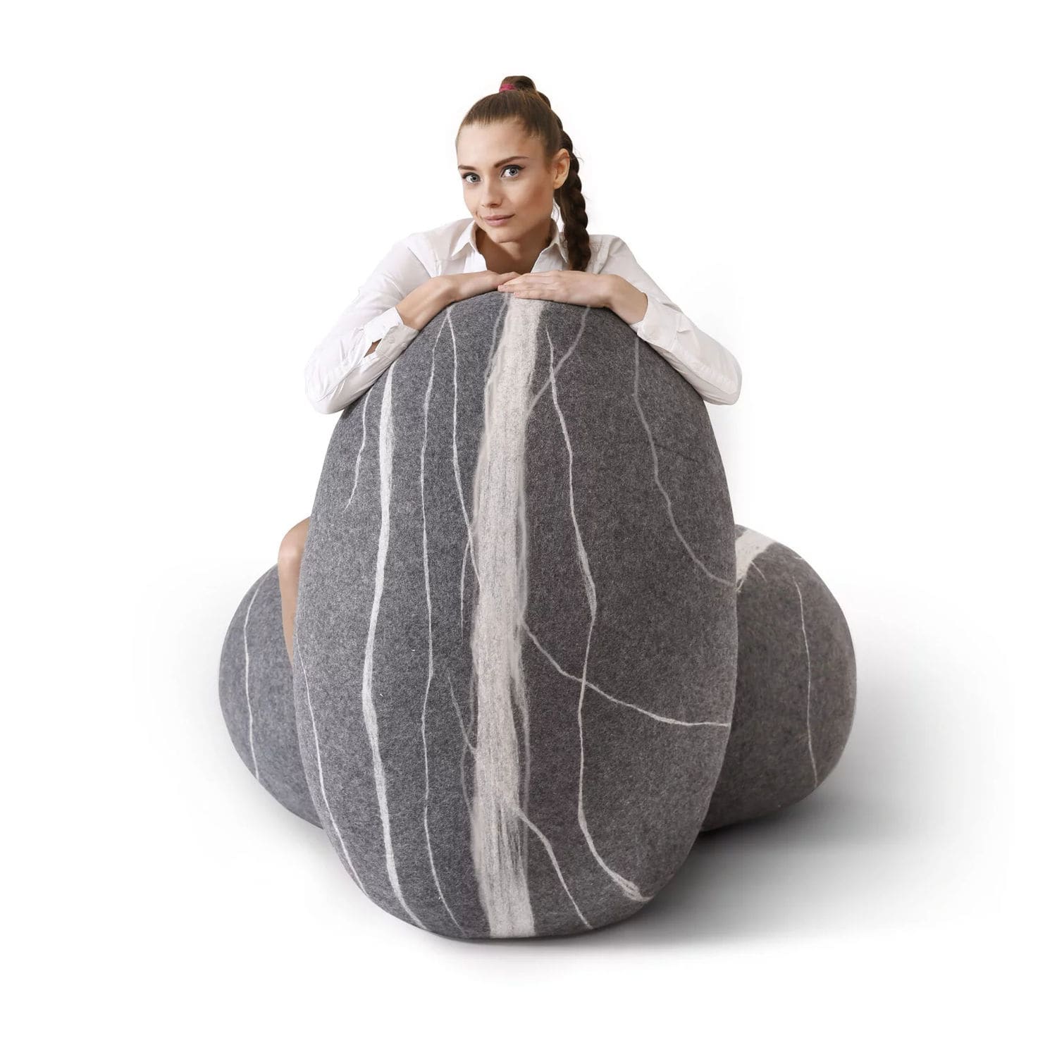 Contemporary pouf - BONGO - Katsu Stones - wool / oval / handmade