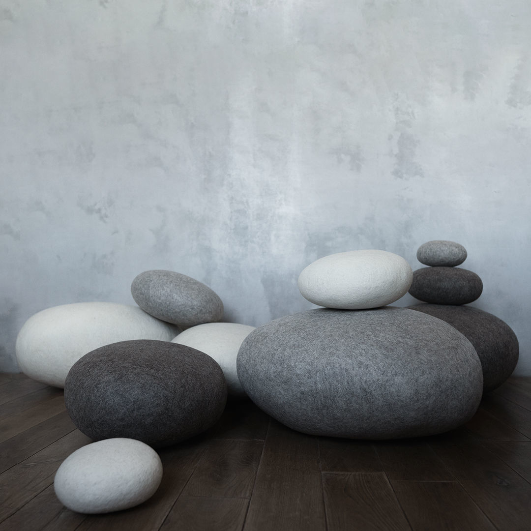 Contemporary pouf - SOLID ROCKS - Katsu Stones - wool / round / handmade