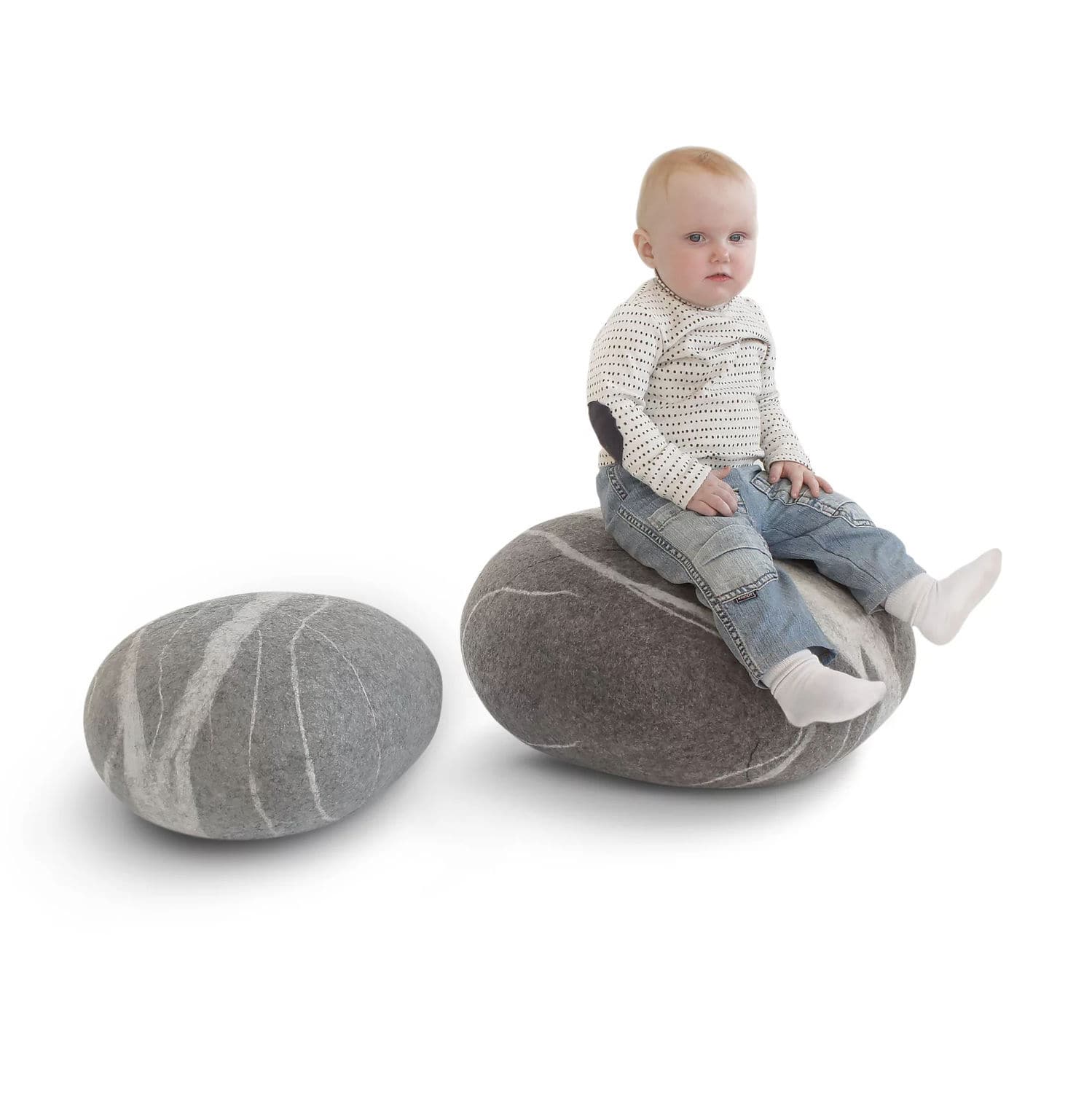 Contemporary pouf - SET055W - Katsu Stones - wool / round / handmade