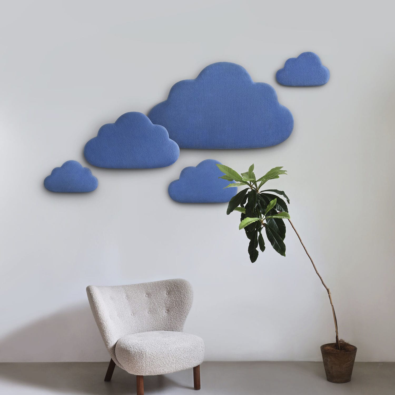 Acoustic wall panel - BLUE CLOUDS - Katsu Stones - wool / blue / home