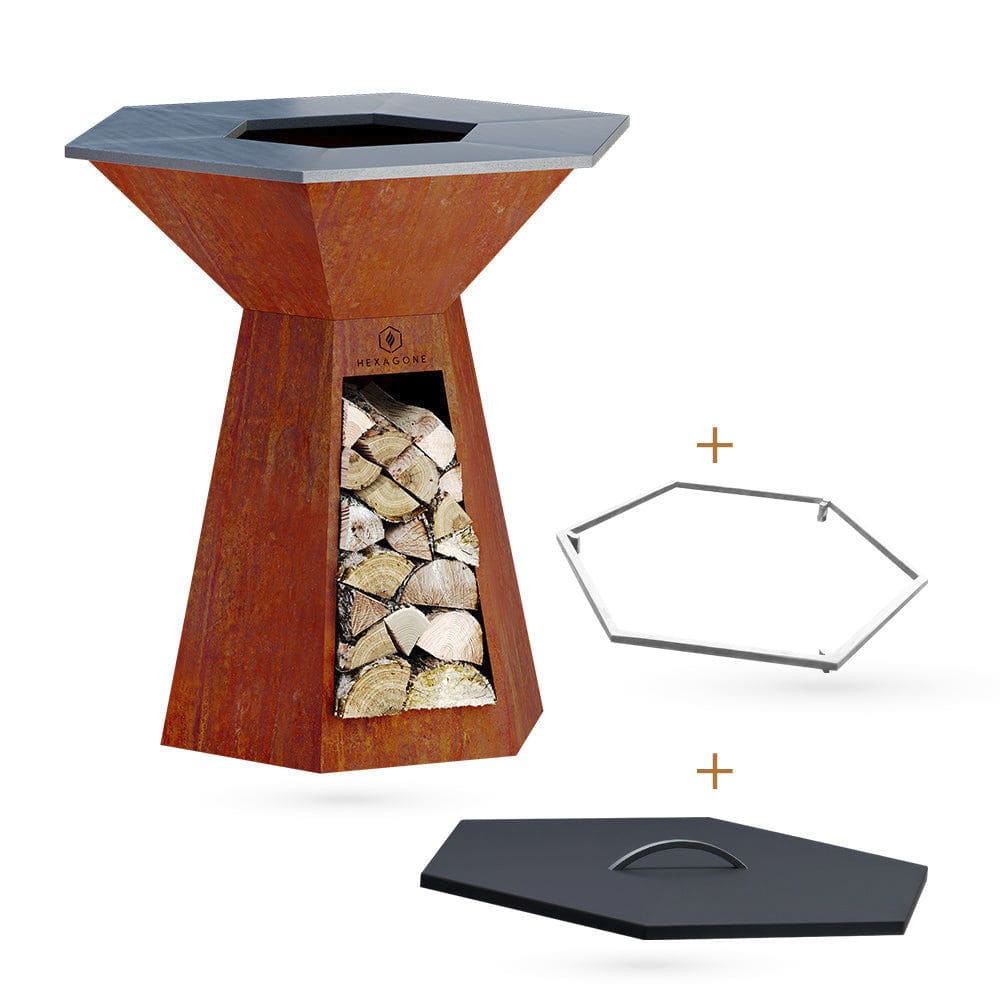 Plancha fire pit - Feast Pack|105 - Hexagone - wood-burning / COR-TEN ...