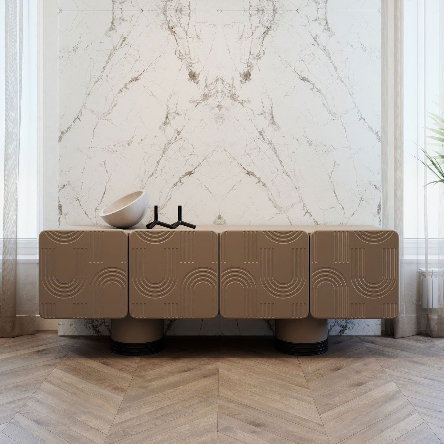 Contemporary sideboard - VENUS G - ULTRAMOBILI - matte lacquered wood / with swing doors / double