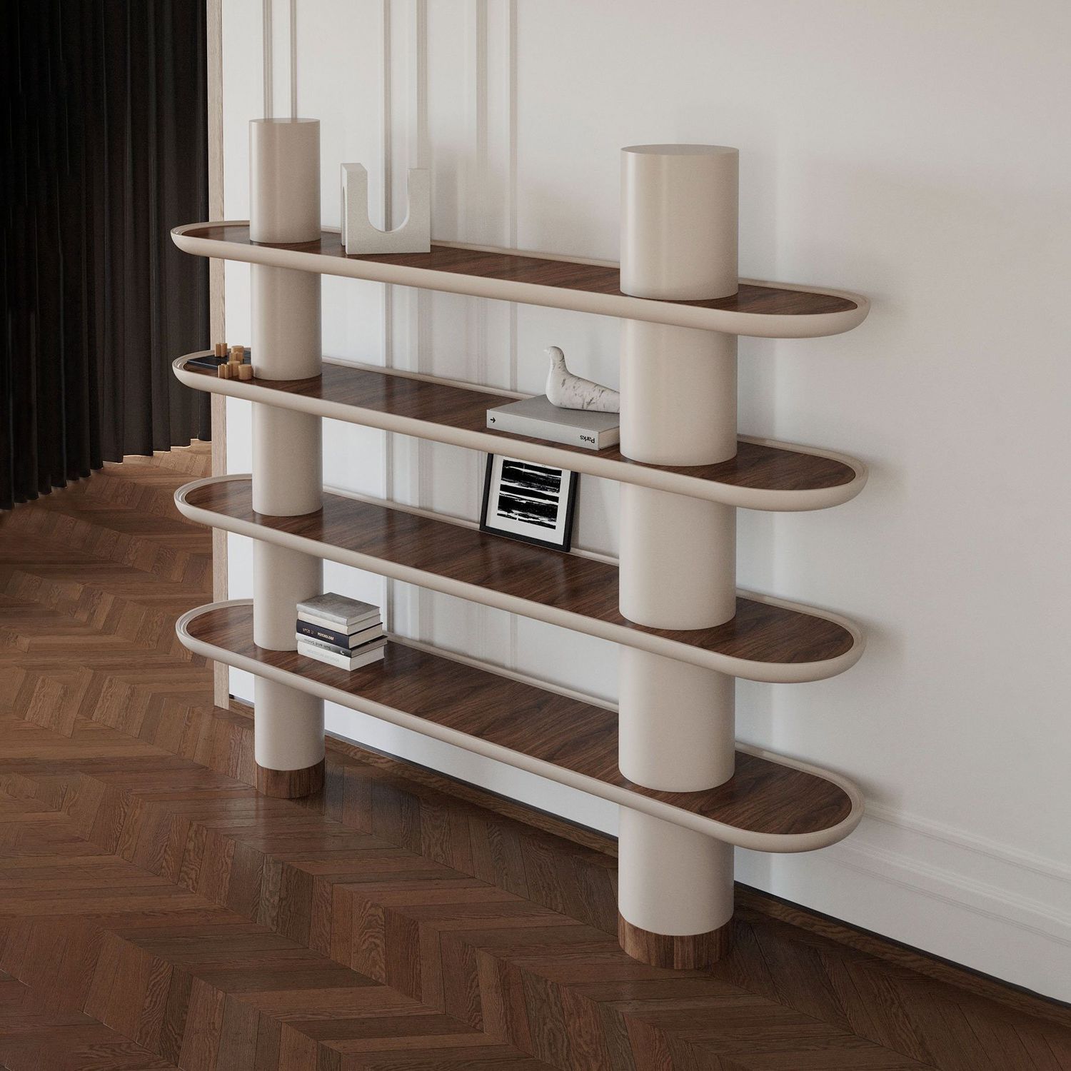Contemporary shelf - MINA - ULTRAMOBILI - walnut / matte lacquered wood ...