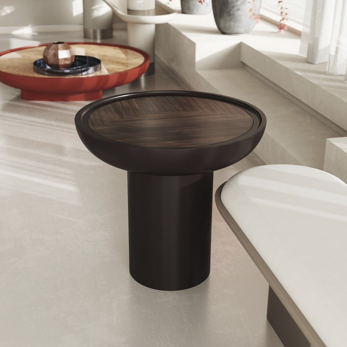 Contemporary side table - ERACLE - ULTRAMOBILI - walnut / ceramic / marble