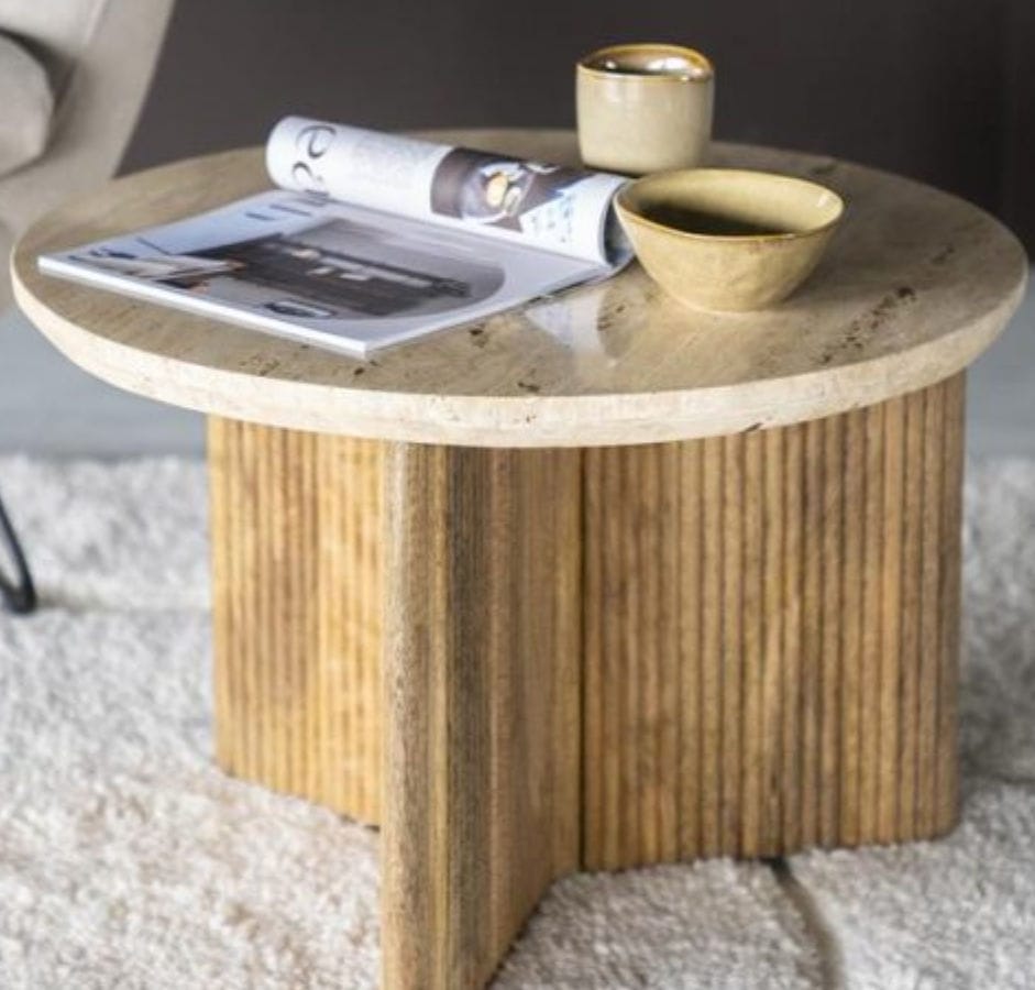Contemporary coffee table - SARA - TRUST MOBILIER - travertine / wooden ...