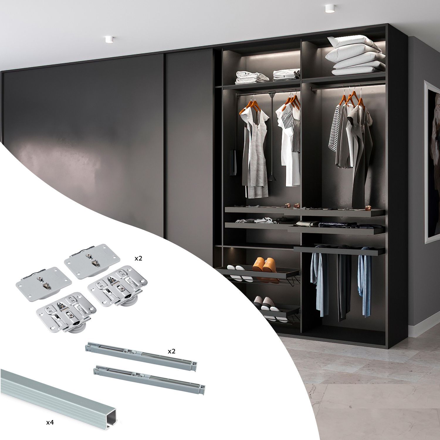 Aluminum sliding system - 6117462 - Emuca SA - steel / for cabinet door ...