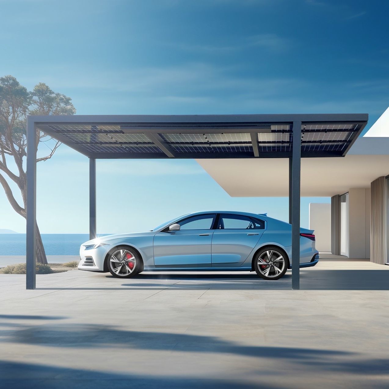 Aluminum carport - Electron - HEOLIAN - custom / with solar panel