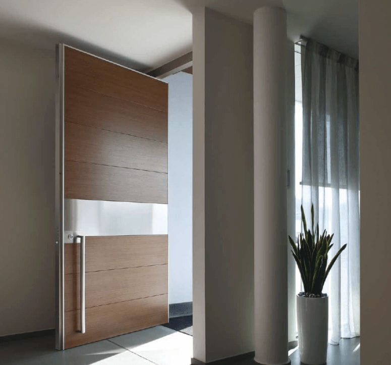 Entry door - Horizon - DHER - wooden / stainless steel / pivoting with ...