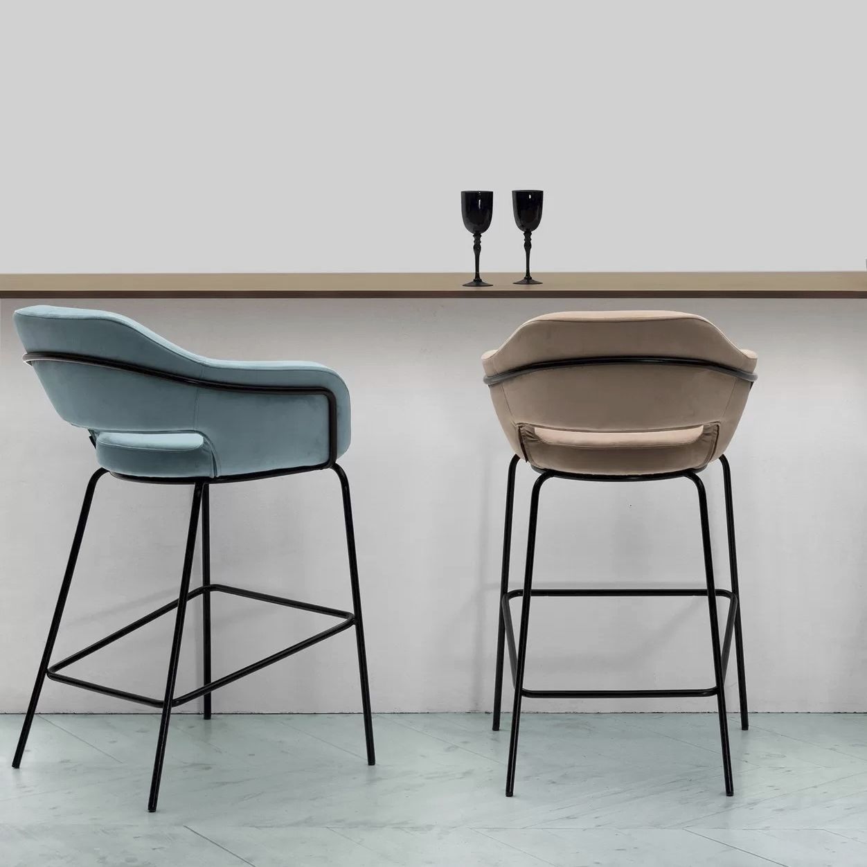 Contemporary stool - ATEM - TM Leader Contract - fabric / wooden base / metal base