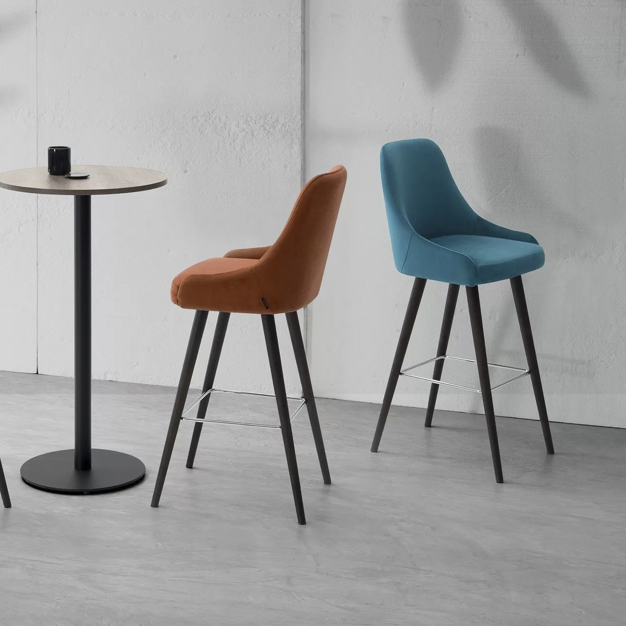 Contemporary stool - MIREL - TM Leader Contract - fabric / wooden base / with footrest