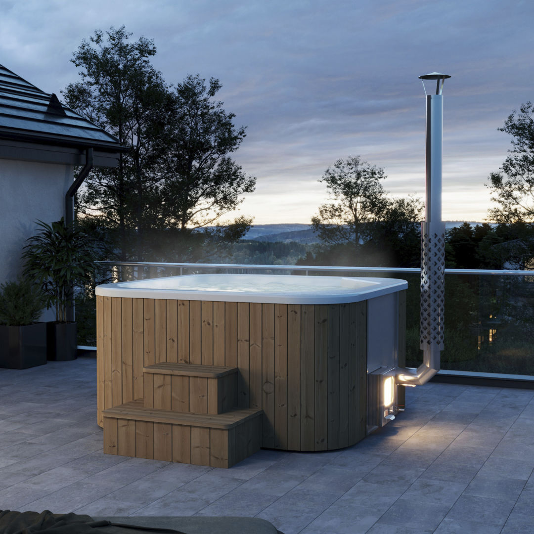 Above-ground hot tub - Log Fire Cube - Catalina Spas - square / 6 ...