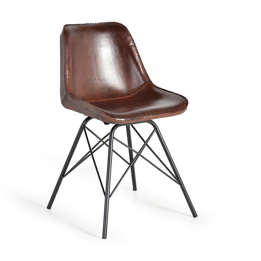 Industrial style chair - 6751 - Giner y Colomer - leather / metal base ...