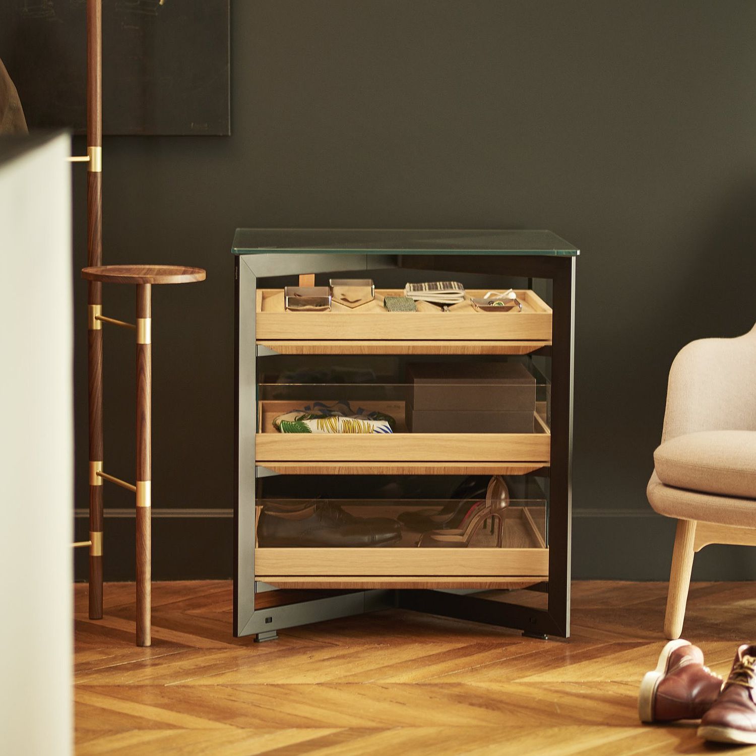 Contemporary side table - b Solitaire - Bulthaup - oak / glass / metal