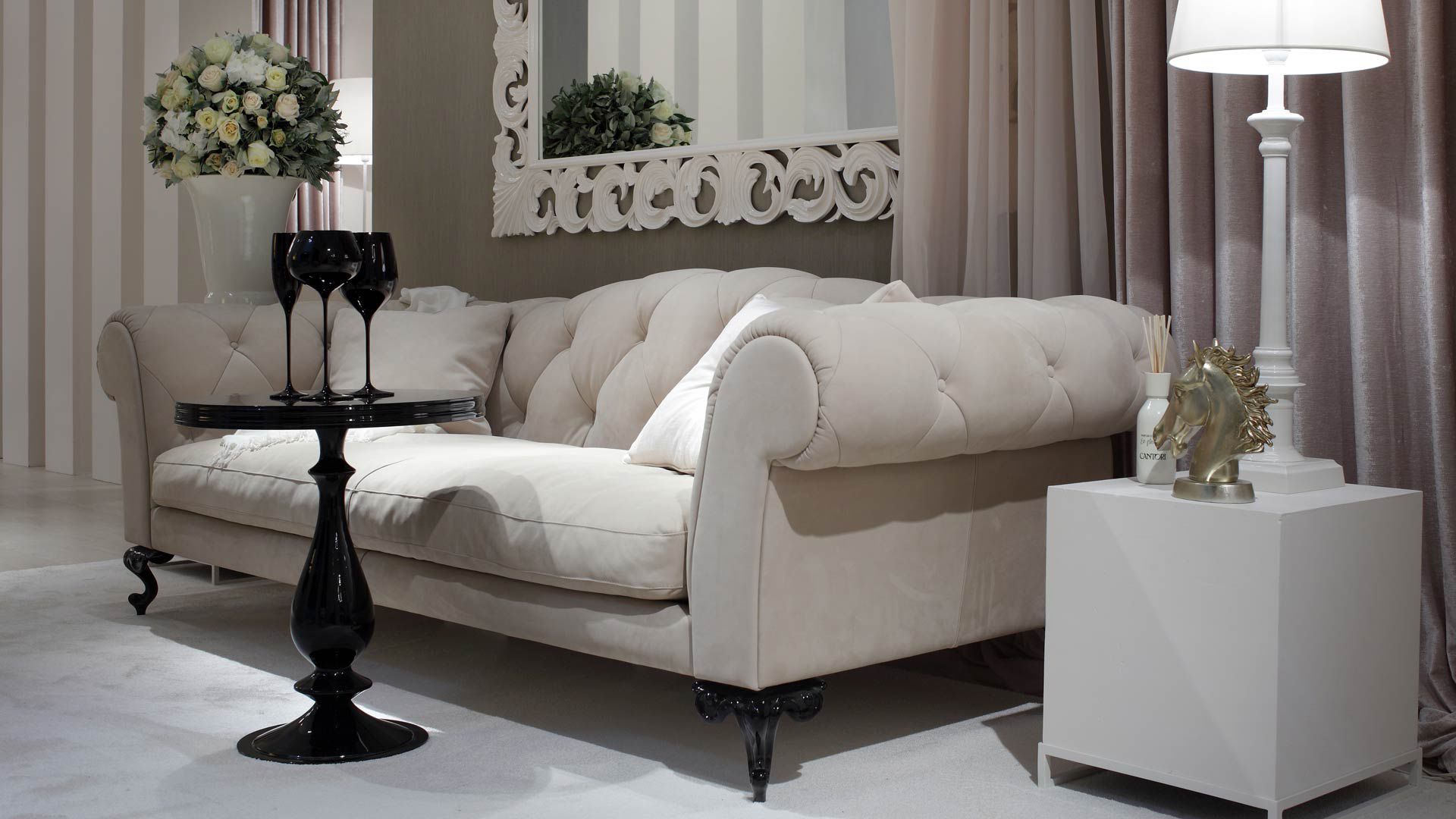 Traditional sofa - GEORGE - CANTORI - fabric / leather / 3-seater