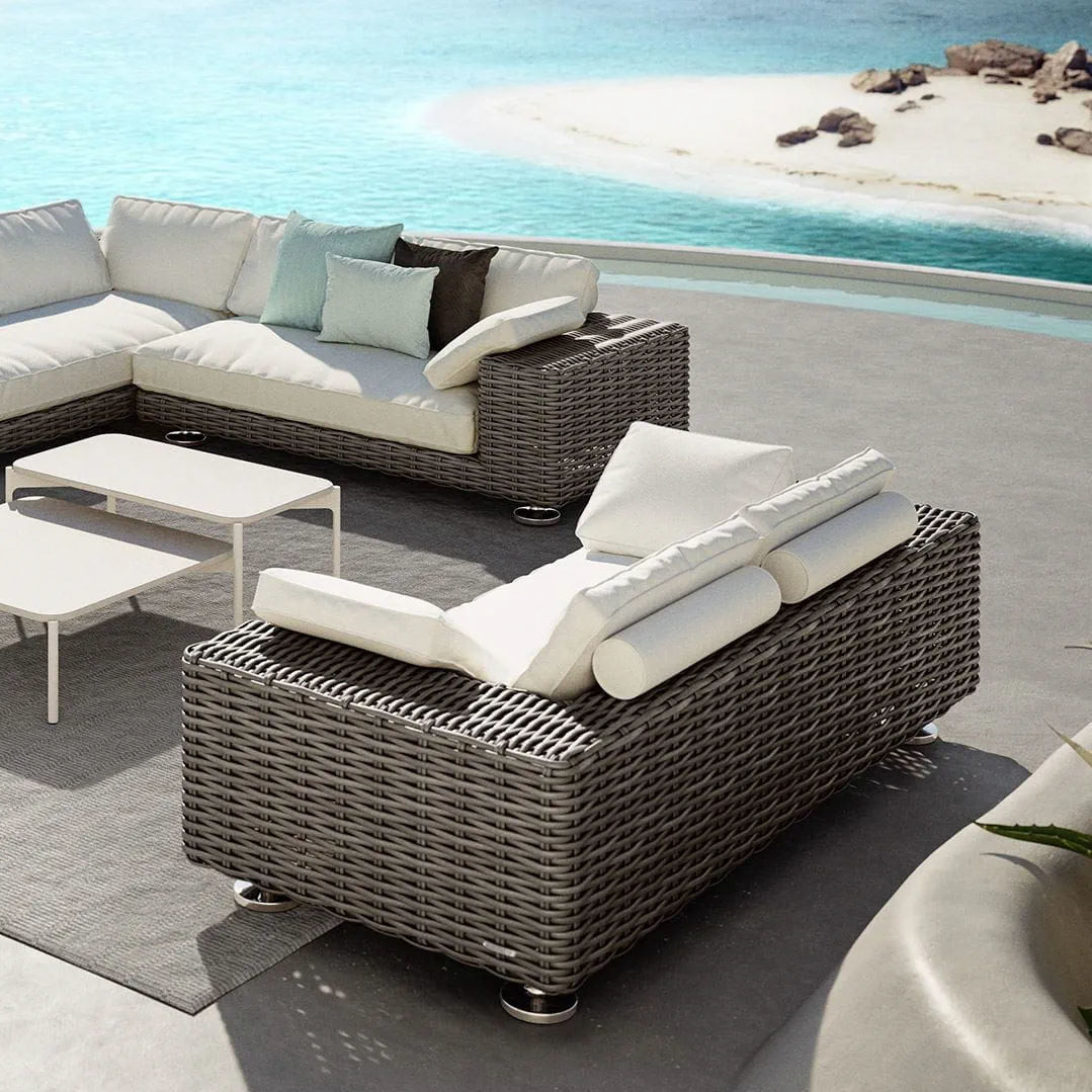 Outdoor sofa - PAROS - DEDON GmbH - gray / fabric / synthetic fiber