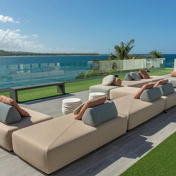 Contemporary pouf - BRIXX - DEDON GmbH - fabric / rectangular / modular