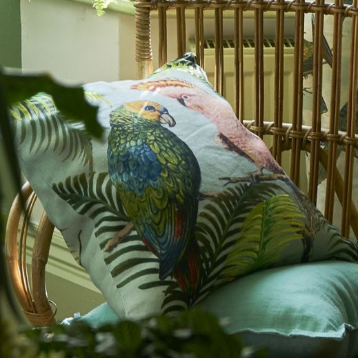 Square cushion - PARROT & PALM AZURE - DESIGNERS GUILD - animal motif ...