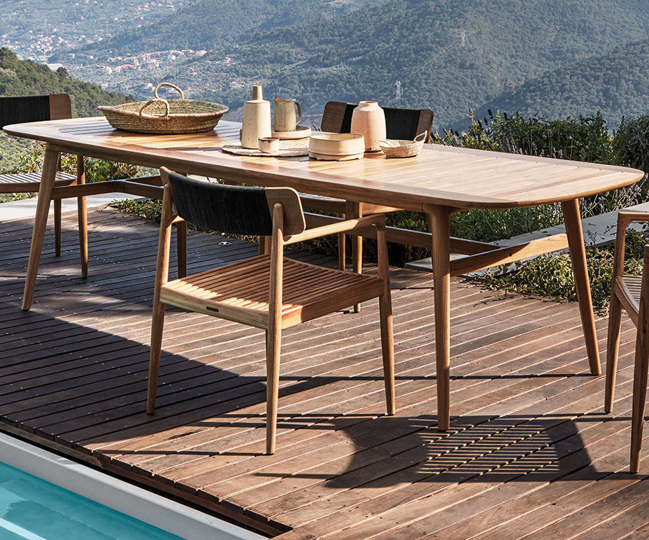 Contemporary dining table - CLIPPER - GLOSTER - teak / teak base ...