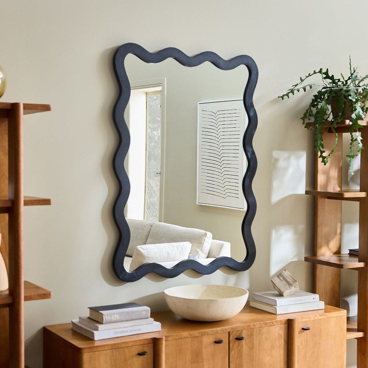 Wall-mounted mirror - Wavy - West Elm - contemporary / wooden / black