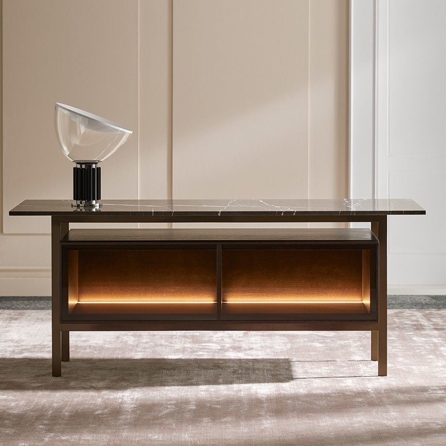 Contemporary sideboard - CHICAGO - punt mobles - walnut / steel / glass