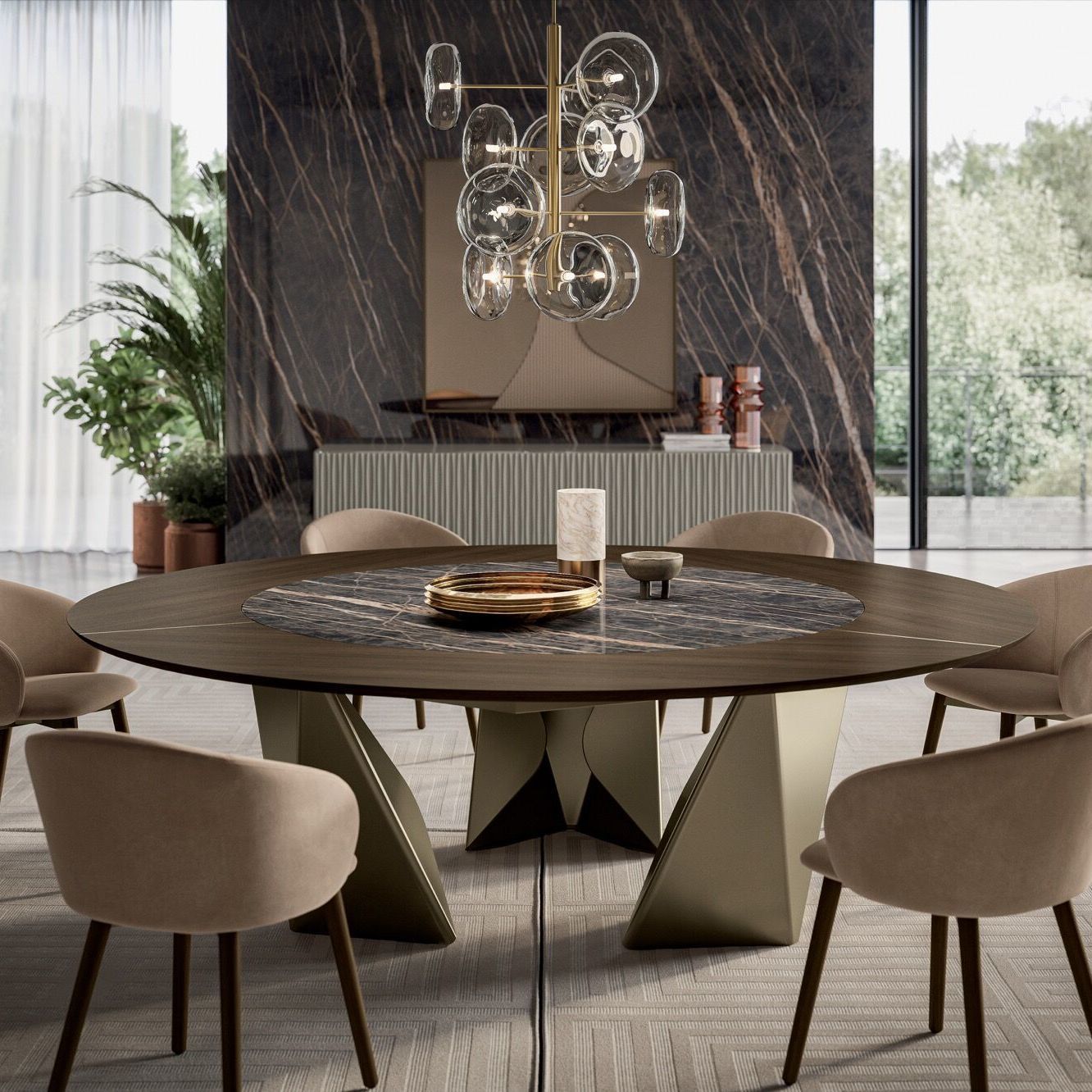 Contemporary dining table - KALEIDO - BONTEMPI CASA - engineered stone / glass / lacquered metal