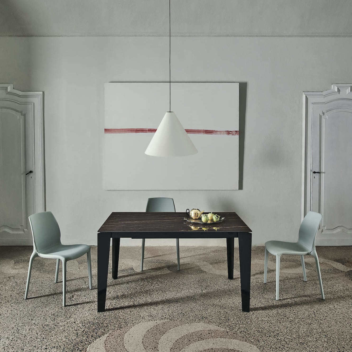Metal dining table - CRUZ XXL - BONTEMPI CASA - lacquered metal / concrete / wood veneer