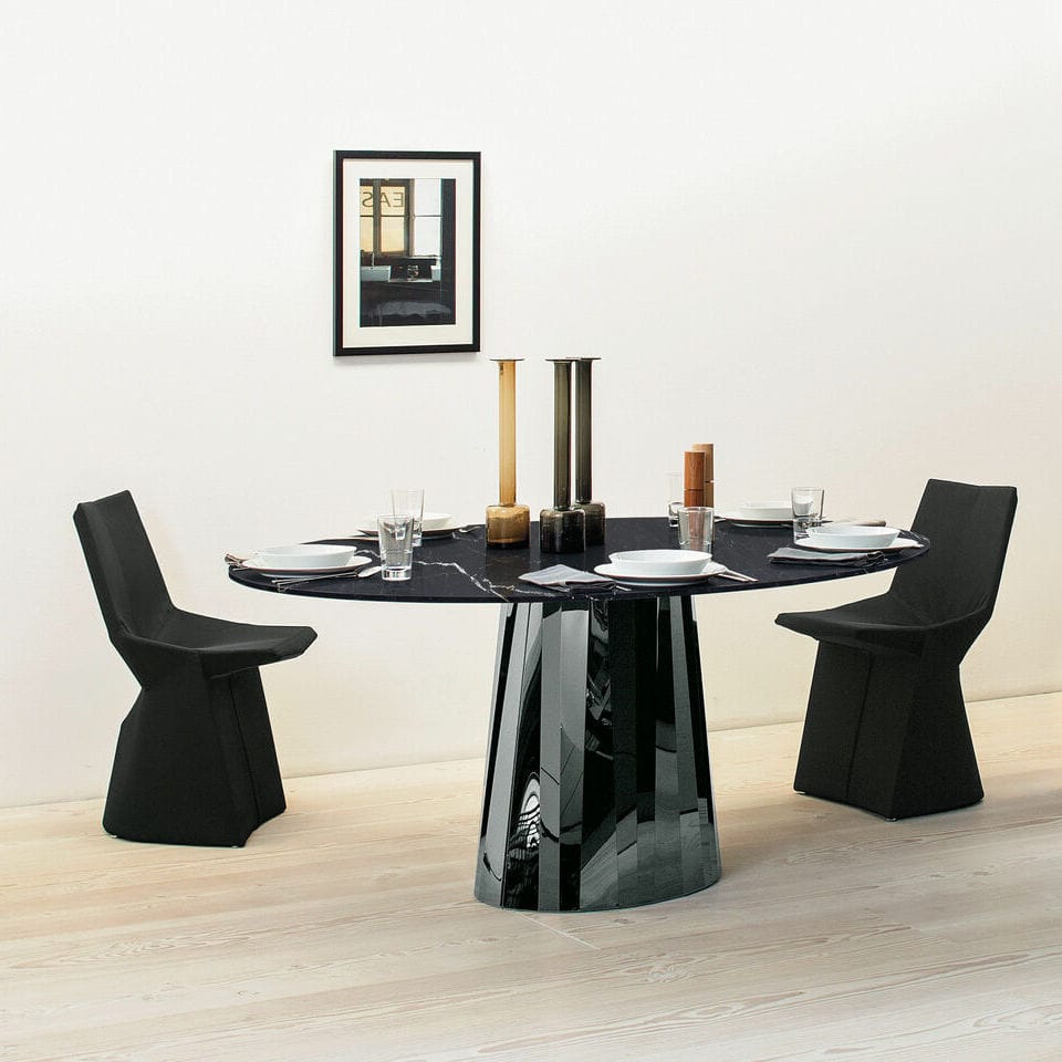 Contemporary table - PLI - CLASSICON - glass / marble / polished stainless steel base