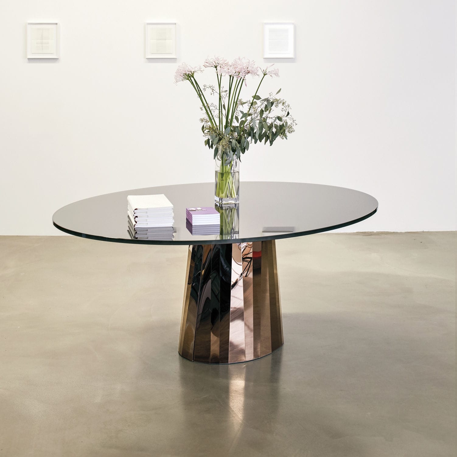 Contemporary table - Pli - CLASSICON - glass / marble / polished stainless steel base