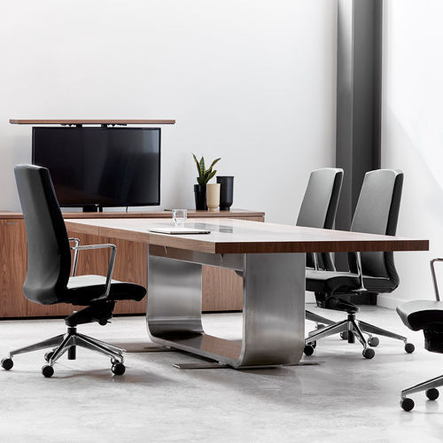 Contemporary conference table - HADI - Nienkamper - wooden / metal base / rectangular