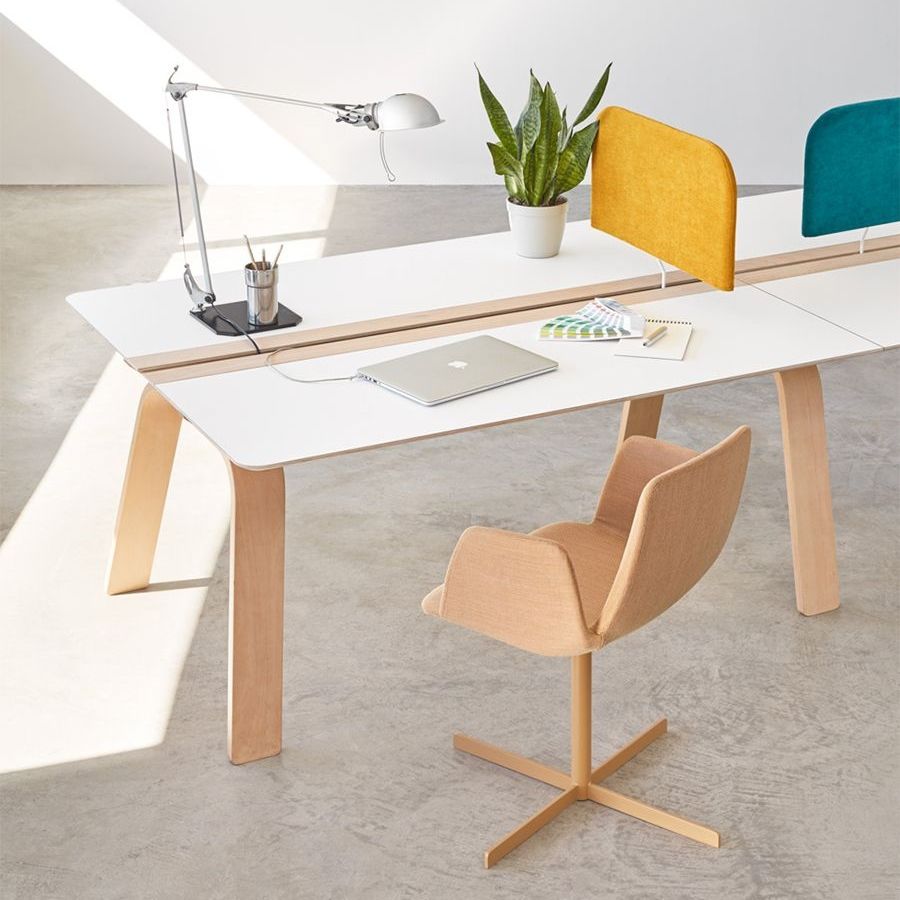 Contemporary work table - MESANA - CAPDELL - HPL / oak / oak base