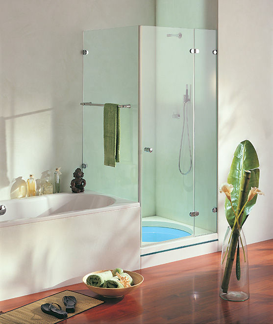 Swing shower screen - SAPHIR - SPRINZ - corner / frameless