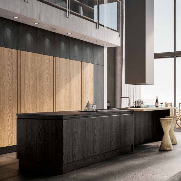 Contemporary kitchen - CANOVA - BERLONI - wooden / island / handleless
