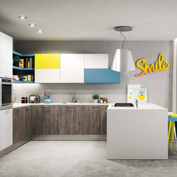 Contemporary kitchen - SUNNY - BERLONI - wooden / melamine / U-shaped