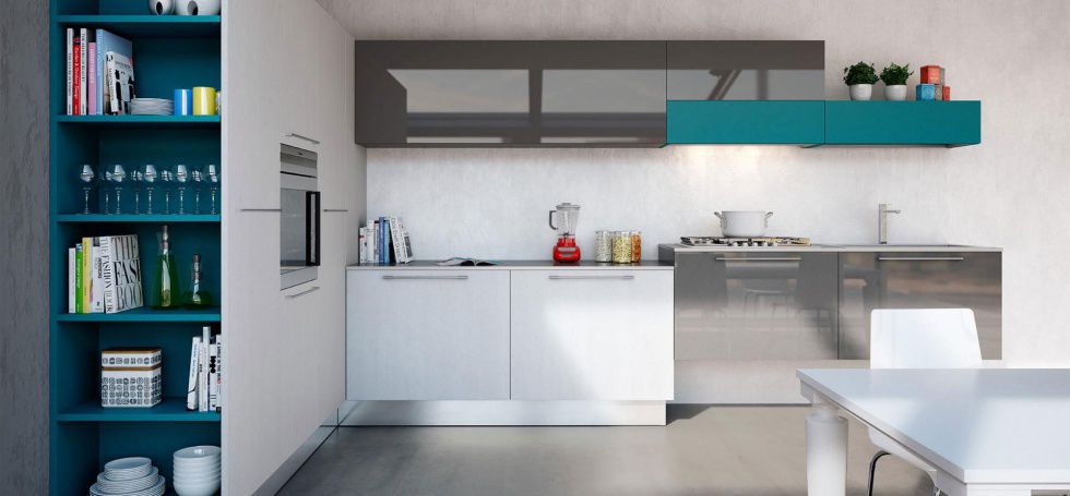 Contemporary kitchen - PLAN - BERLONI - wood veneer / with handle ...